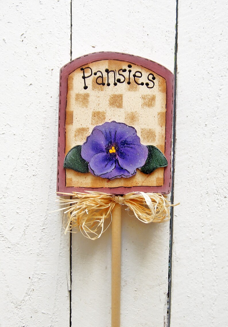 Pansies Plant Stick Plant Poke Wood Yard Art Pansy Yard Sign Plant ...