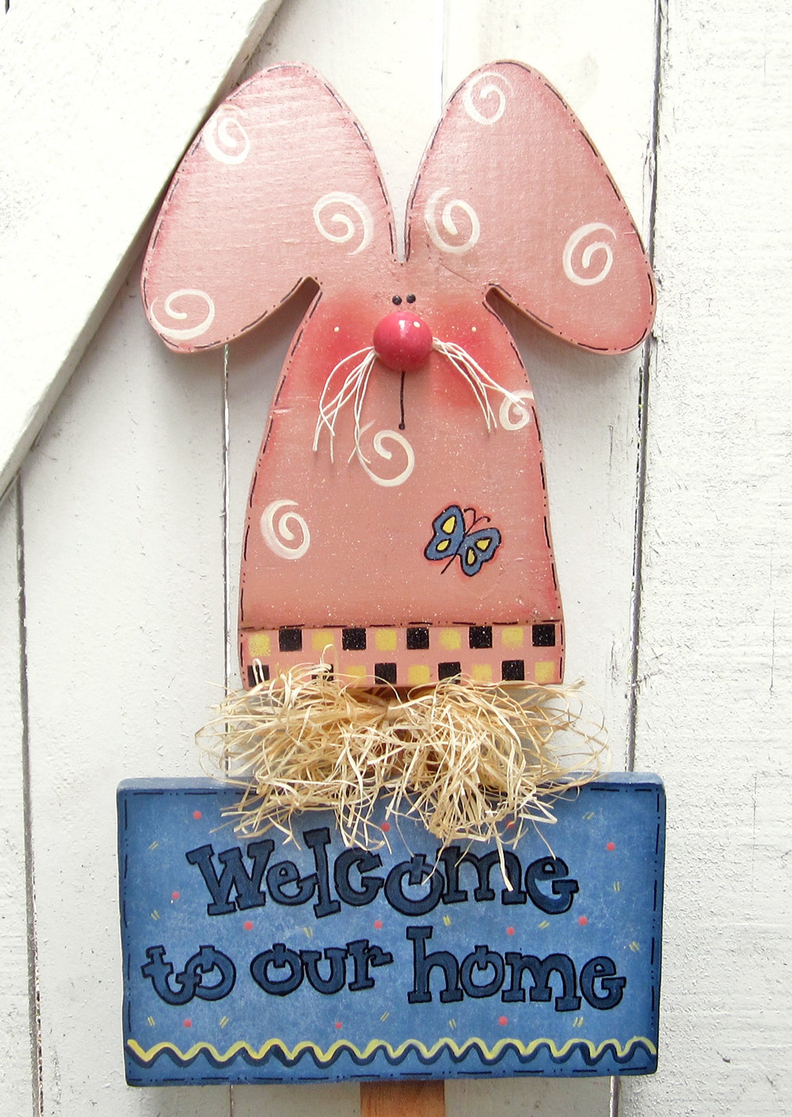 Bunny Yard Sign Easter Bunny Welcome Sign Wood Outdoor Garden Easter ...