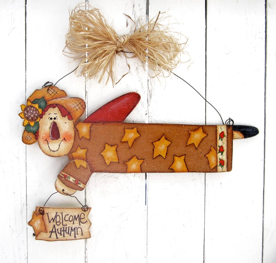 Welcome Autumn Angel Decor Painted Wood Rustic Fall Door - Etsy