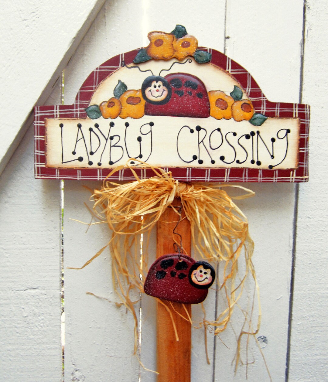 Ladybug Garden Sign Yard Art Garden Art Yard Stake Yard Stick Painted ...