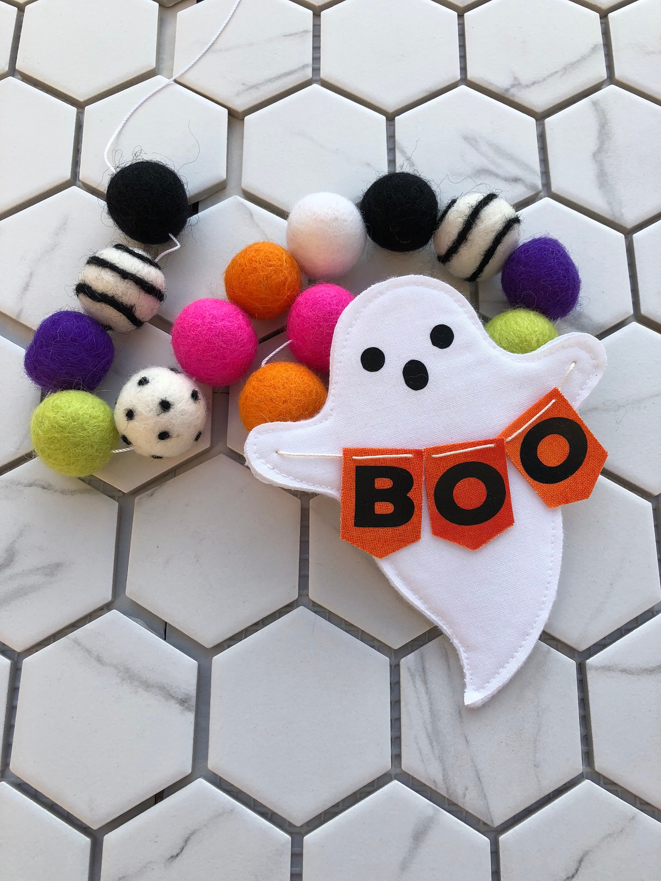 Halloween Decor Ghost Bat Candy Corn Vertical Felt Ball Pom | Etsy