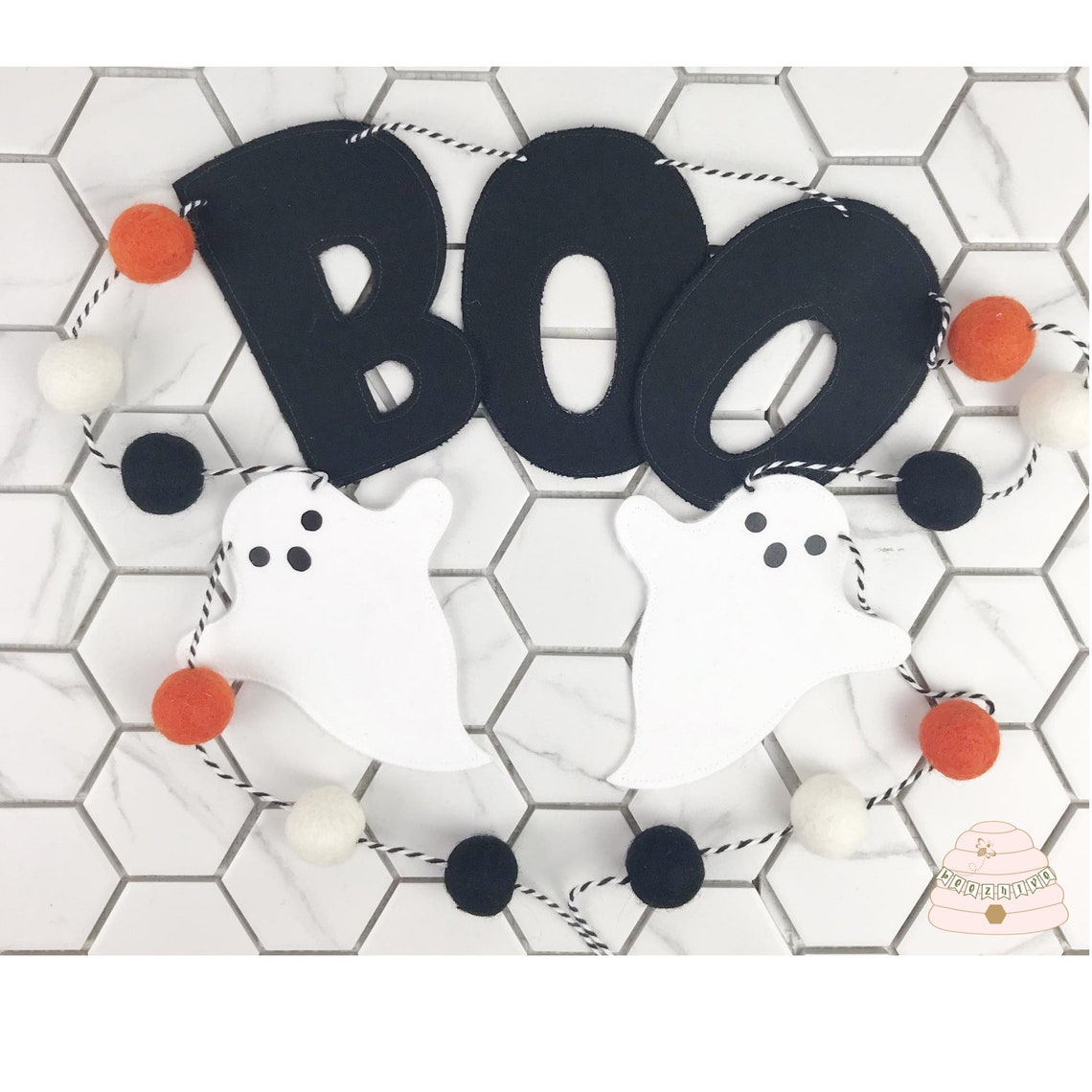 Halloween Decor, Ghost Pom Pom Garland, BOO Felt Ball Garland ...