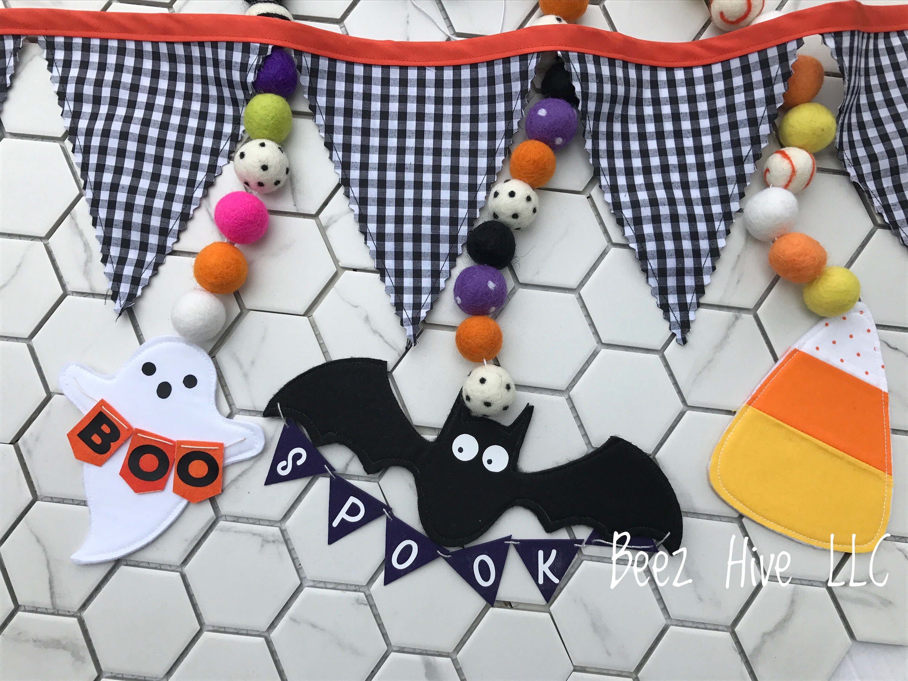 Halloween Decor Ghost Bat Candy Corn Vertical Felt Ball Pom | Etsy