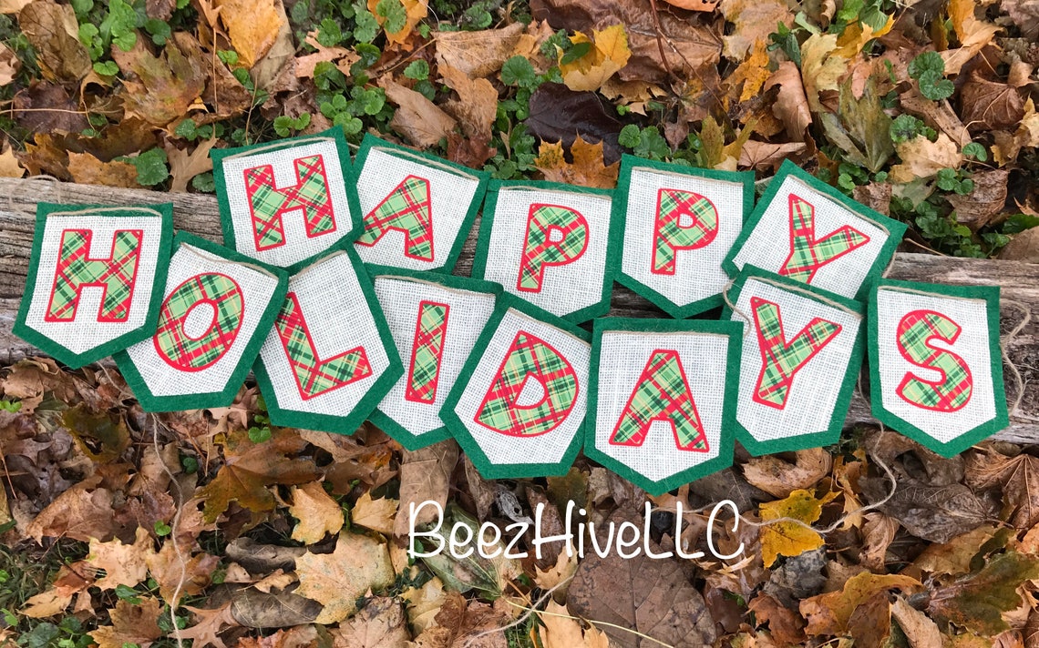 Happy Holidays, Holiday Decoration, Seasonal Decoration, Burlap Banner ...