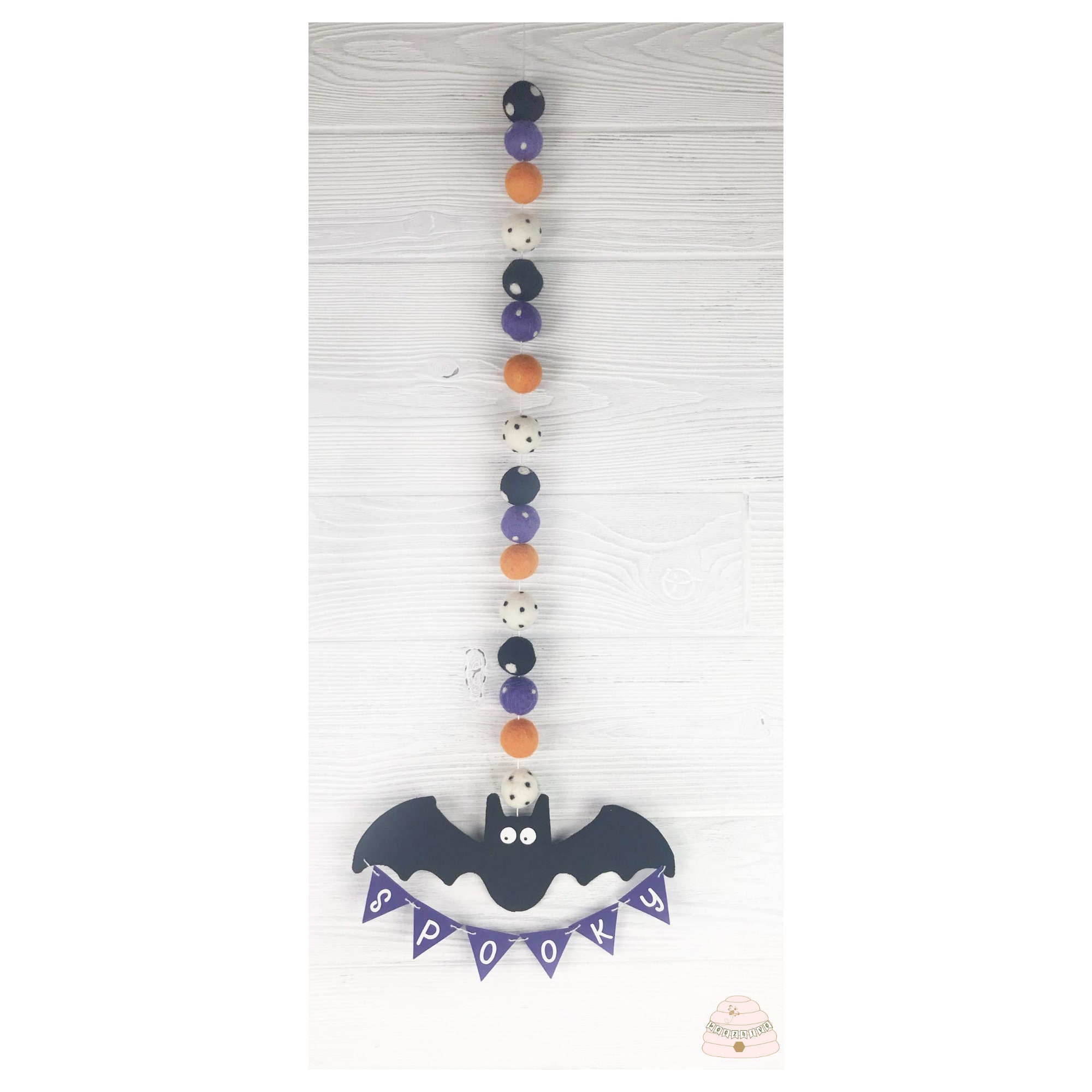 Halloween Decor, Halloween Felt Ball Garland, Bat Halloween Decoration ...