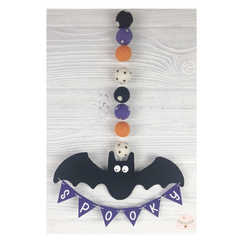 Halloween Decor Halloween Felt Ball Garland Bat Halloween - Etsy
