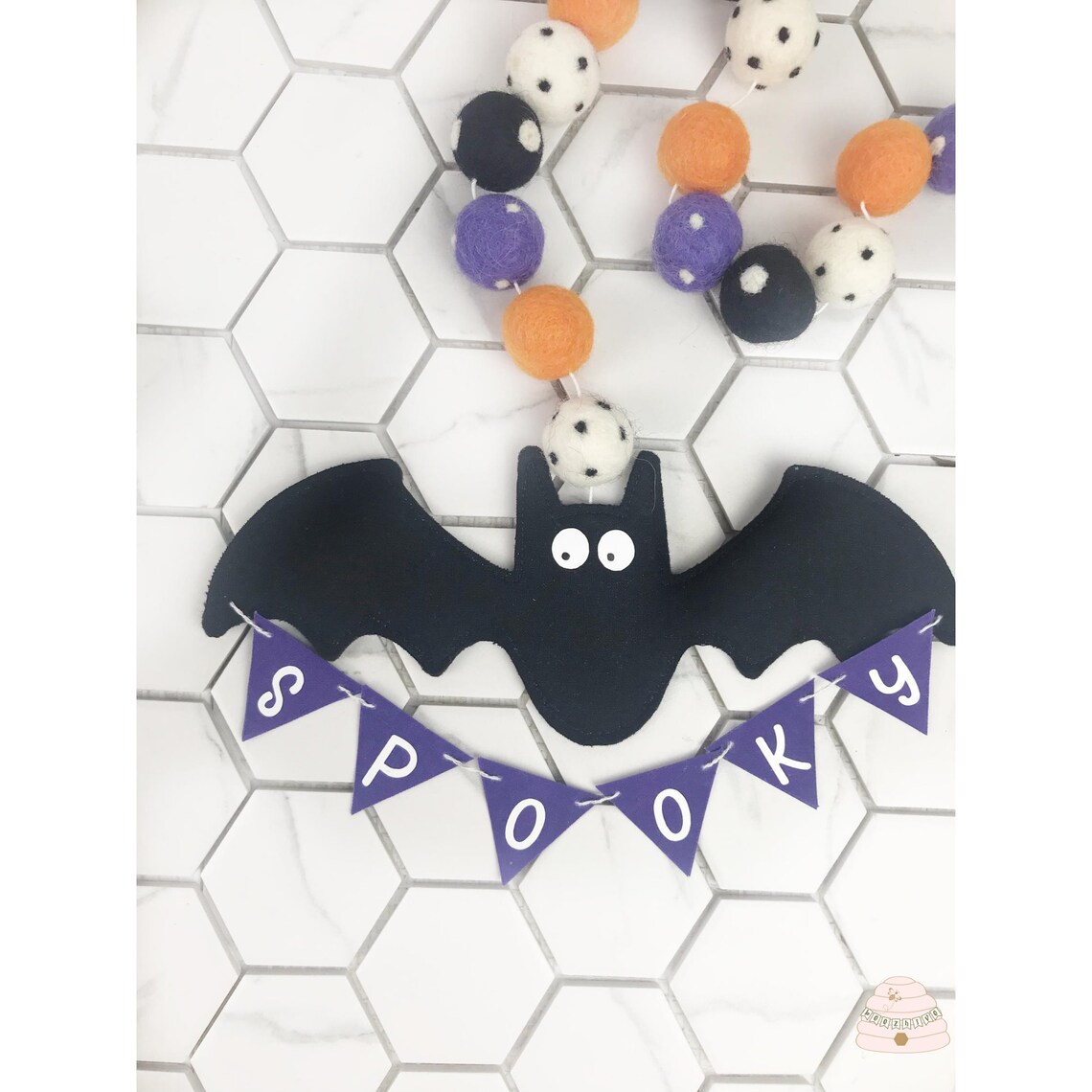 Halloween Decor, Halloween Felt Ball Garland, Bat Halloween Decoration ...