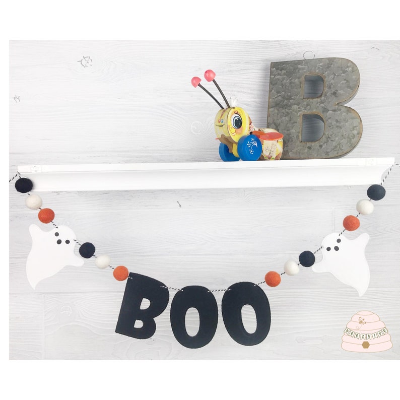 Ghost Felt Ball Garland, Boo Pom Pom Garland, Halloween Garland ...