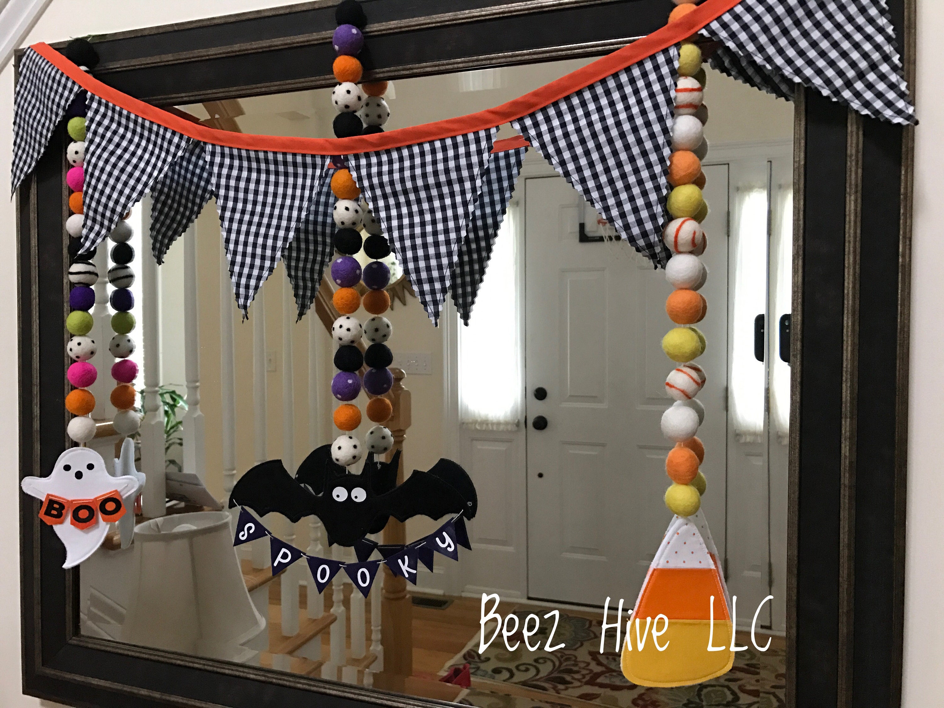 Halloween Decor Ghost Bat Candy Corn Vertical Felt Ball Pom | Etsy