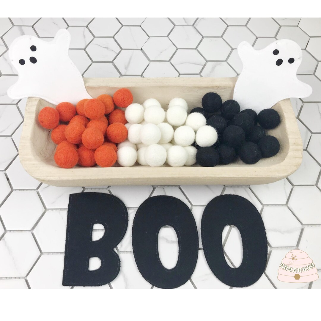 Ghost Felt Ball Garland, Boo Pom Pom Garland, Halloween Garland ...