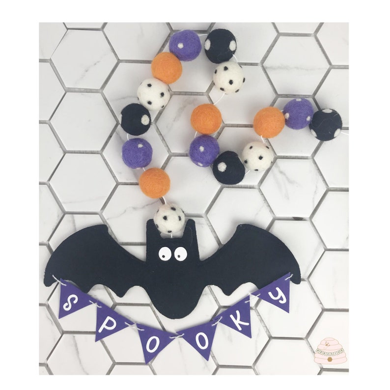 Halloween Decor Halloween Felt Ball Garland Bat Halloween - Etsy