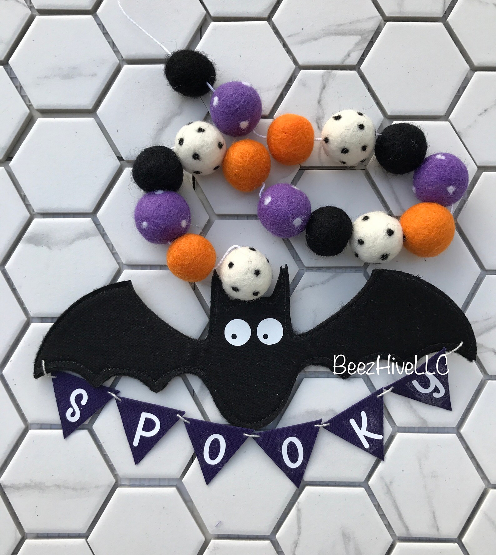 Halloween Decor Ghost Bat Candy Corn Vertical Felt Ball Pom | Etsy