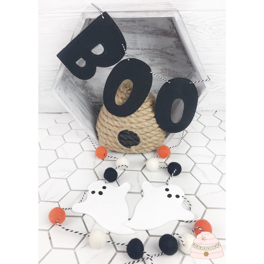 Halloween Decor, Ghost Pom Pom Garland, BOO Felt Ball Garland ...