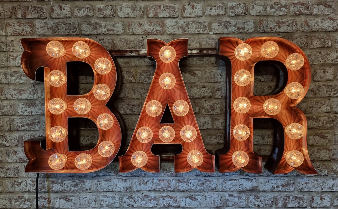 Light Up/light Bulb Marquee Letter Lights Rusty 'BAR' Sign - Etsy