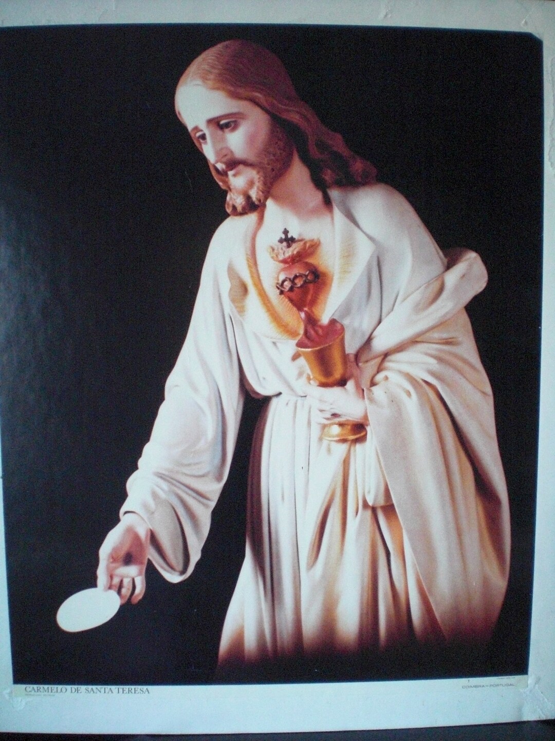 Picture/lithograph, Jesus, Divine Priest, Holy Eucharist, Circa 1970's ...
