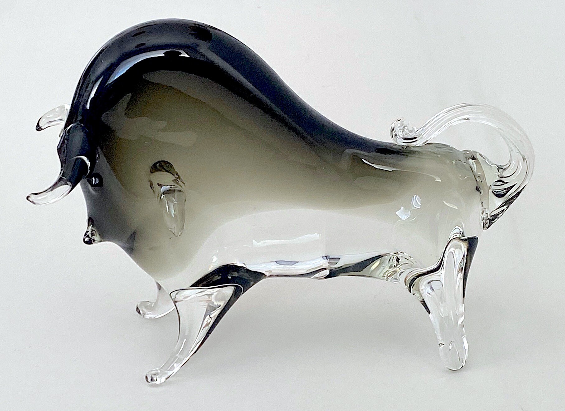 Vintage Modern Italian Murano Art Glass Bull Figurine Smokey - Etsy