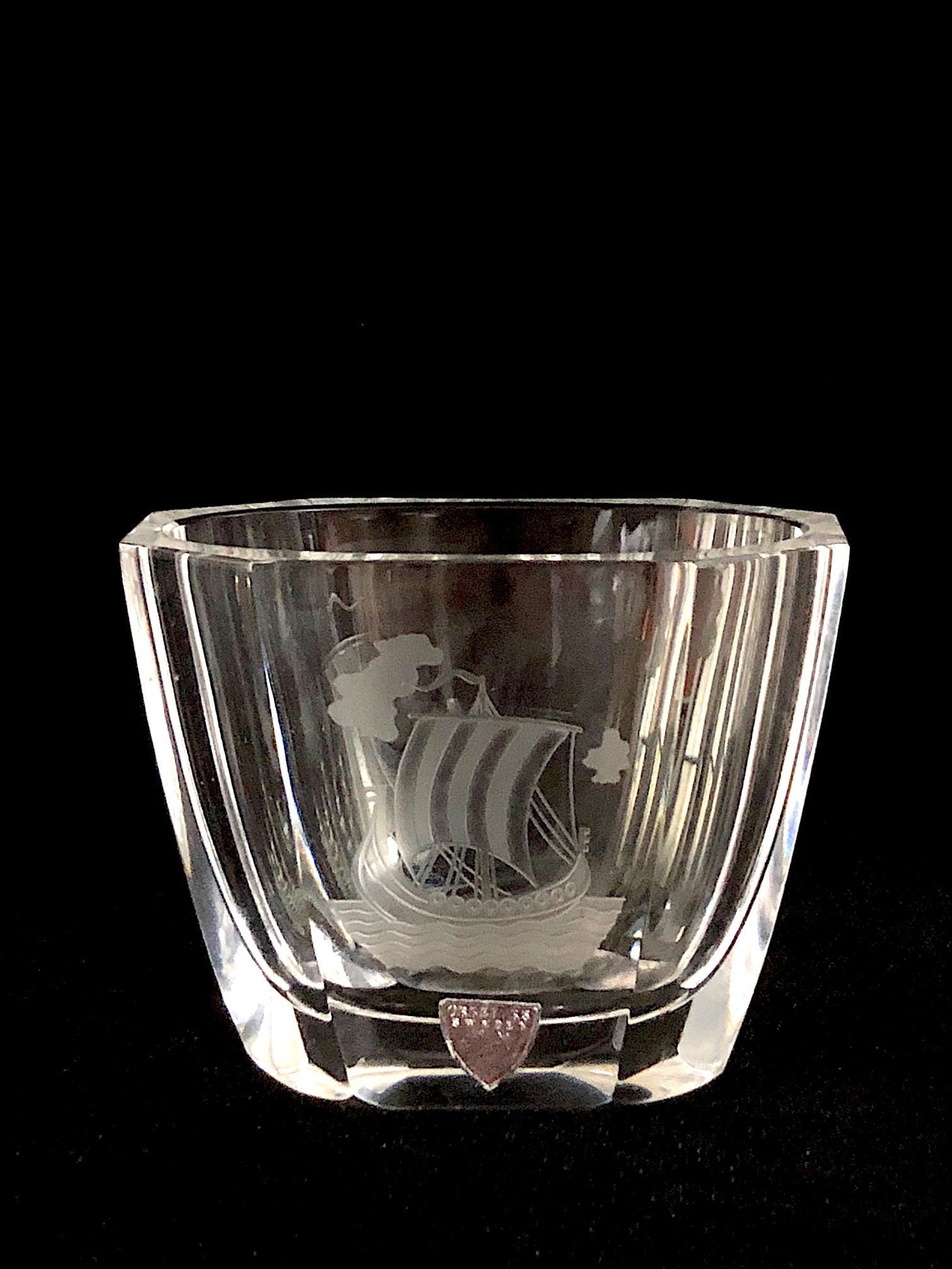 Vintage 1950s Scandinavian Art Glass ORREFORS Vase With Carved Sailboat ...