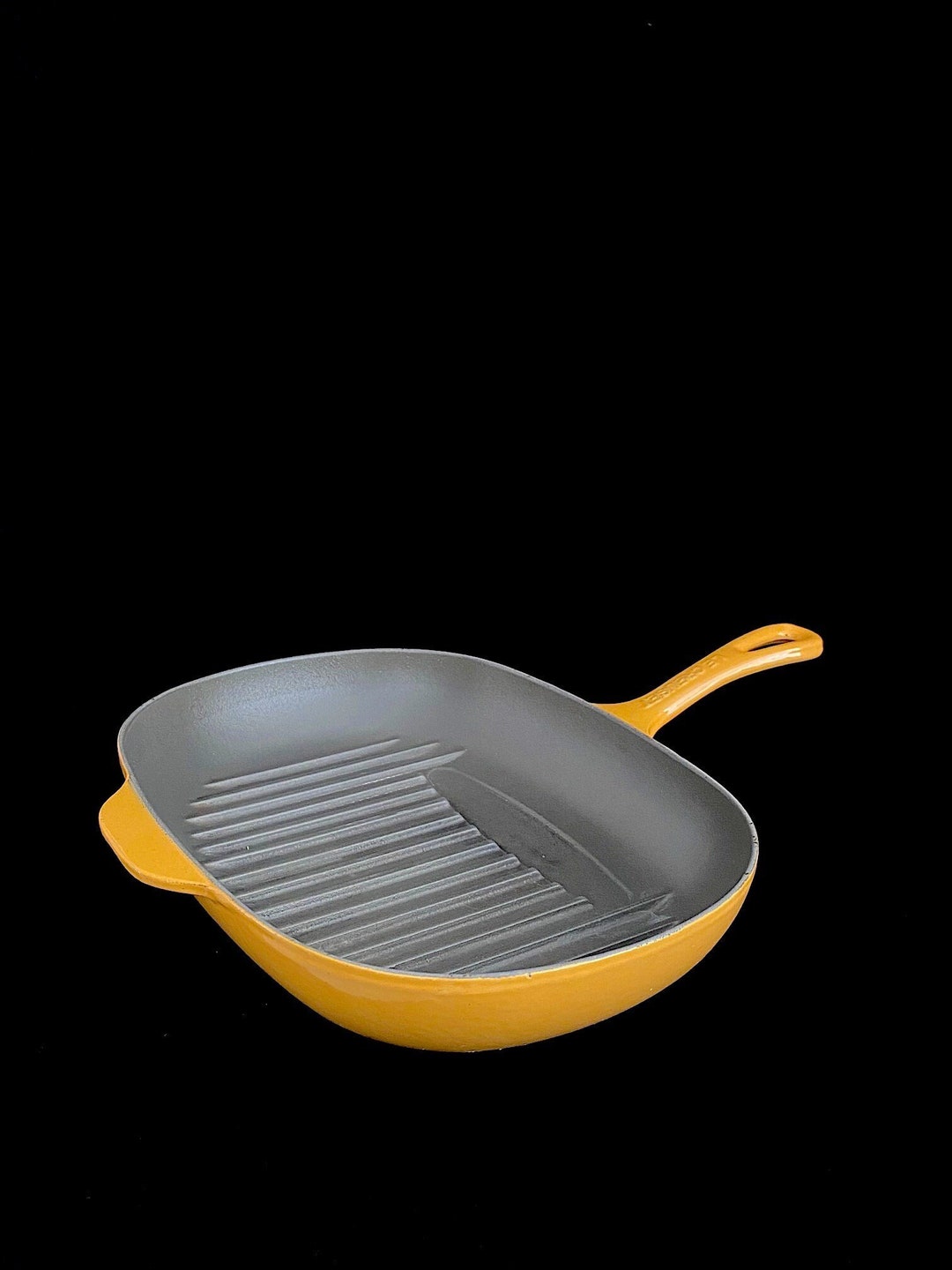 Vintage French Le Creuset Yellow Enameled Cast Iron Grill Pan Skillet ...