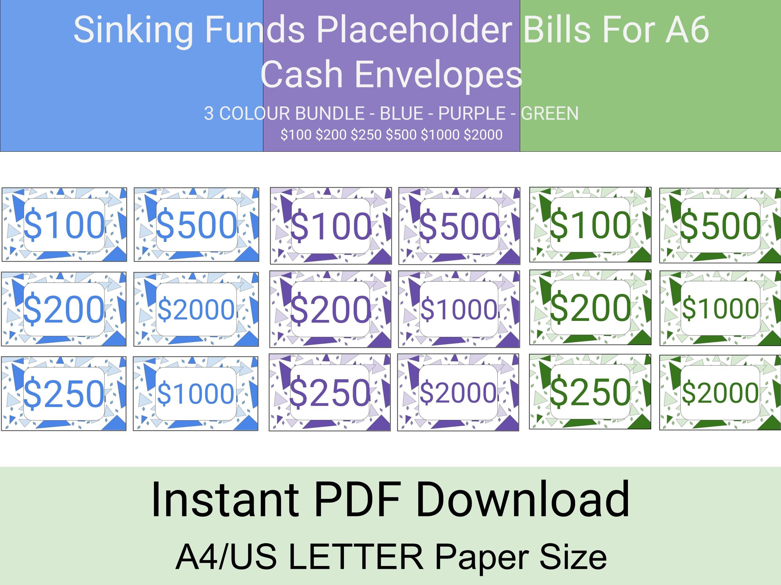 3 COLOUR BUNDLE Printable Sinking Funds Placeholder Bills for - Etsy