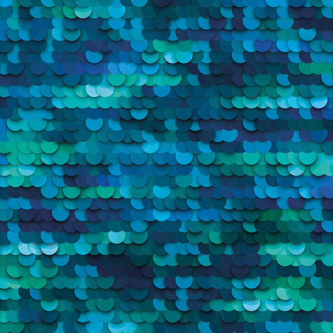 Softshell Fabric With a Mermaid Sequin Scales Design Blue Water and ...
