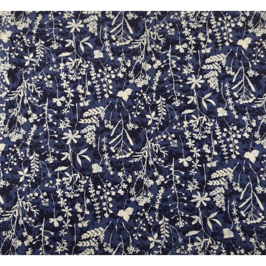 Cotton Poplin Blue Ivy Flora Design Flowers and Plants - Etsy