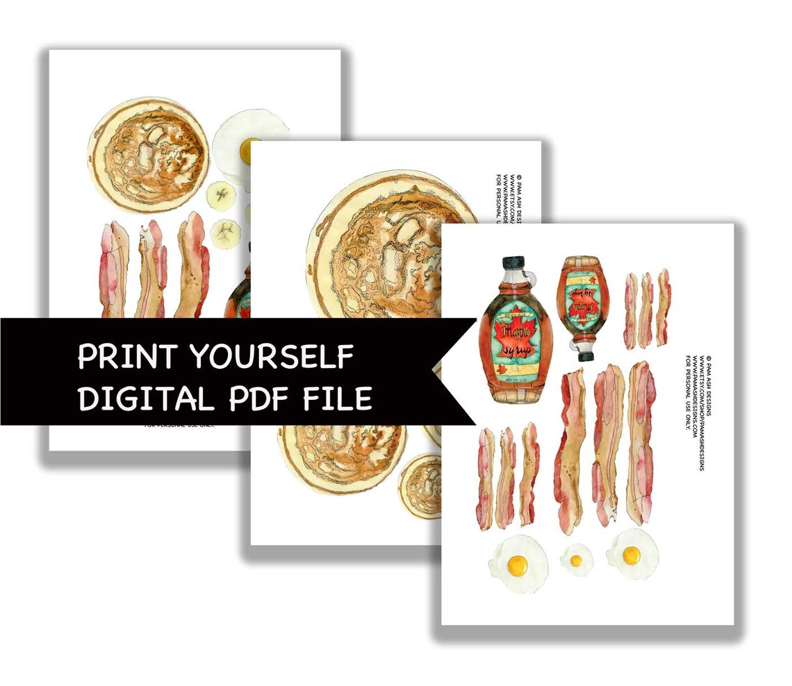 Printable Breakfast Card Kit Printable Breakfast Watercolor Clipart for ...