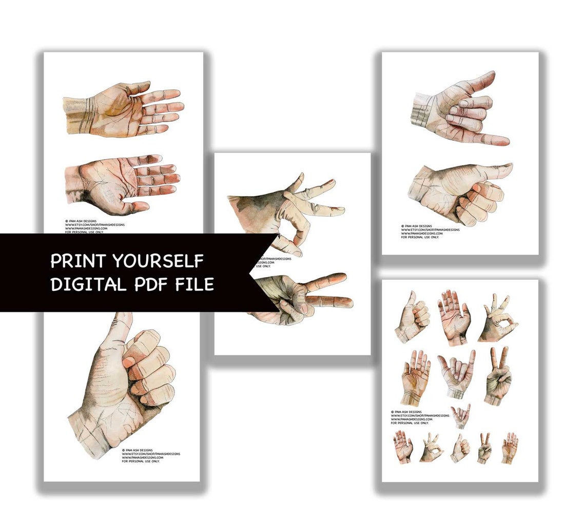 Hand Printable Card Kit | Printable Hand Watercolor Clipart for Art ...