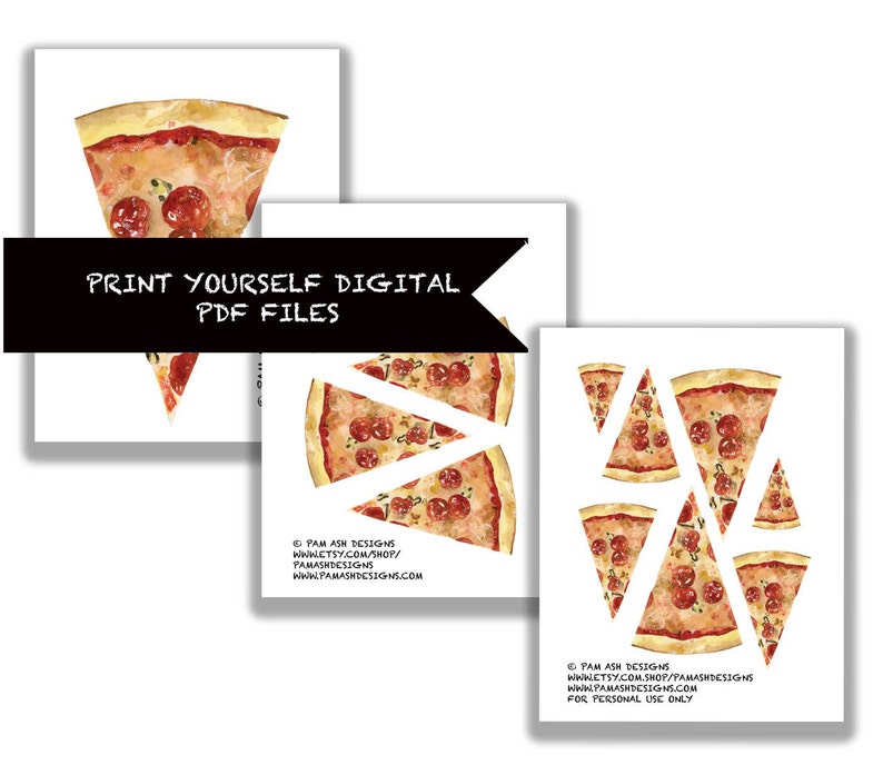 Pizza Printable Card Kit | Printable Pizza Watercolor Clipart for Art ...