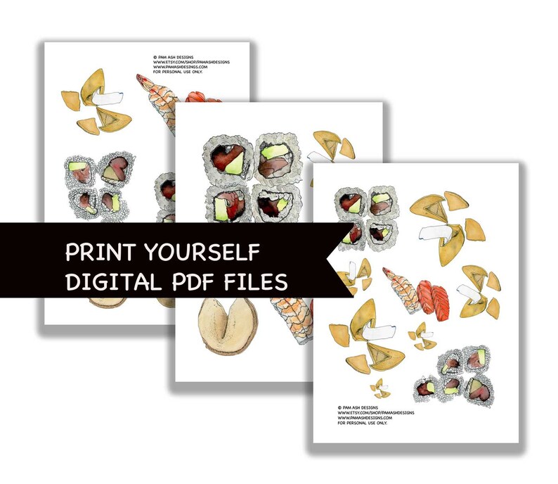 Sushi Printable Card Kit | Sushi Watercolor Clipart for Art Projects - Etsy