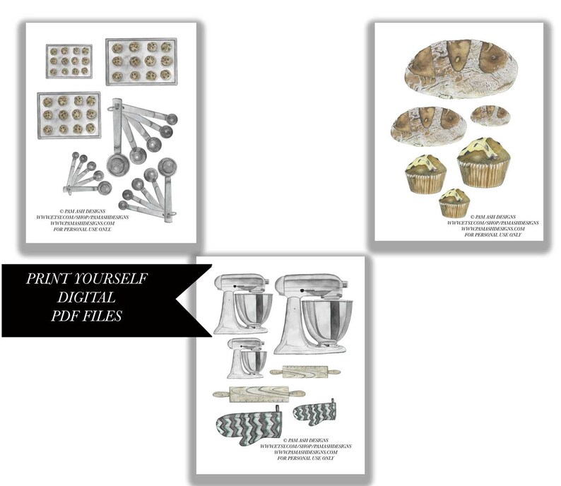 Baking Printable Card Kit Printable Baking Watercolor Clipart for Art ...