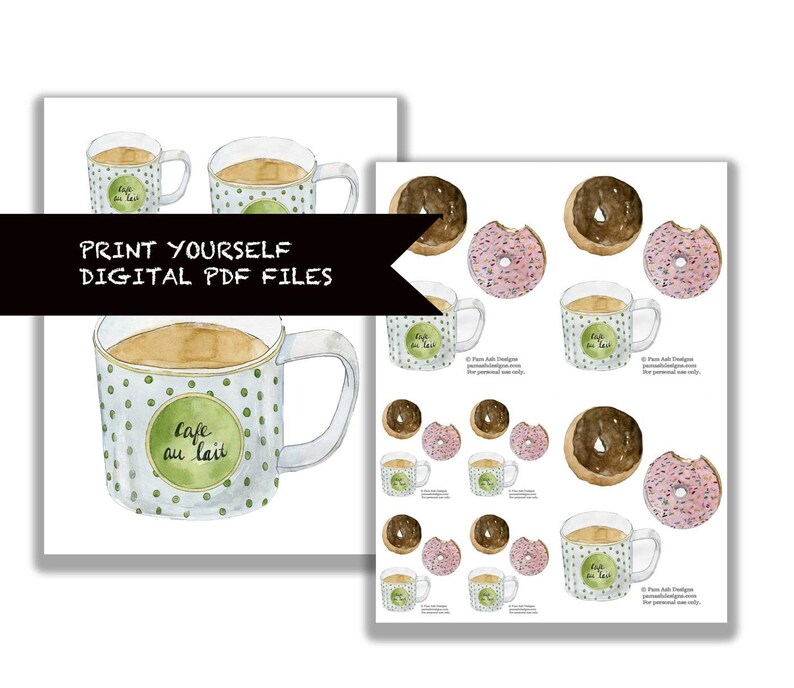 Coffee and Donut Printable Card Kit | Printable Coffee and Donut ...