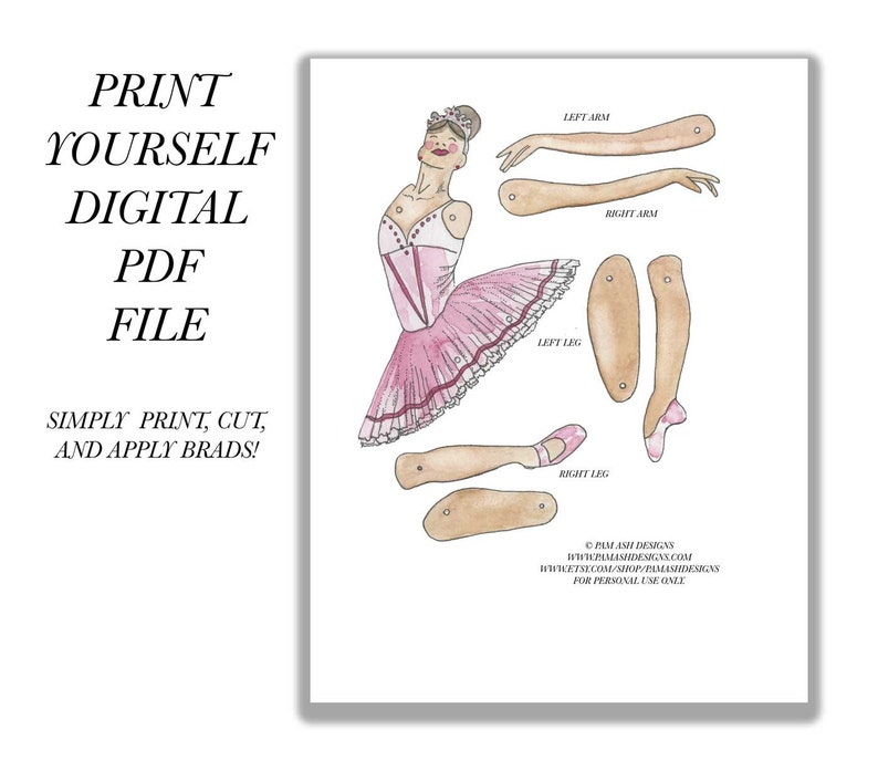 Articulated Ballerina Paper Doll | Printable Ballerina Gift Tag ...