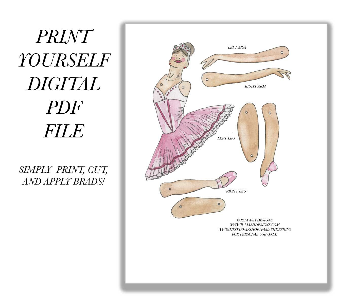 Articulated Ballerina Paper Doll | Printable Ballerina Gift Tag ...