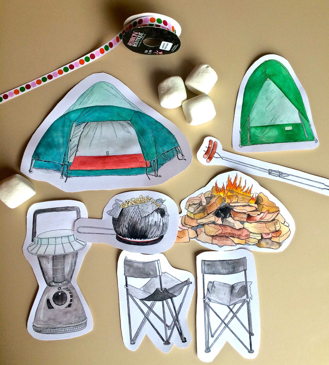 Camping Printable Card Kit Printable Camping Watercolor Clipart for Art ...