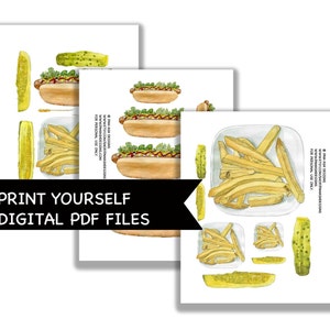 Hot Dog Printable Card Kit | Printable Hot Dog Watercolor Clipart for ...