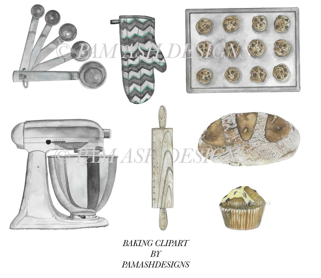Baking Printable Card Kit Printable Baking Watercolor Clipart for Art ...