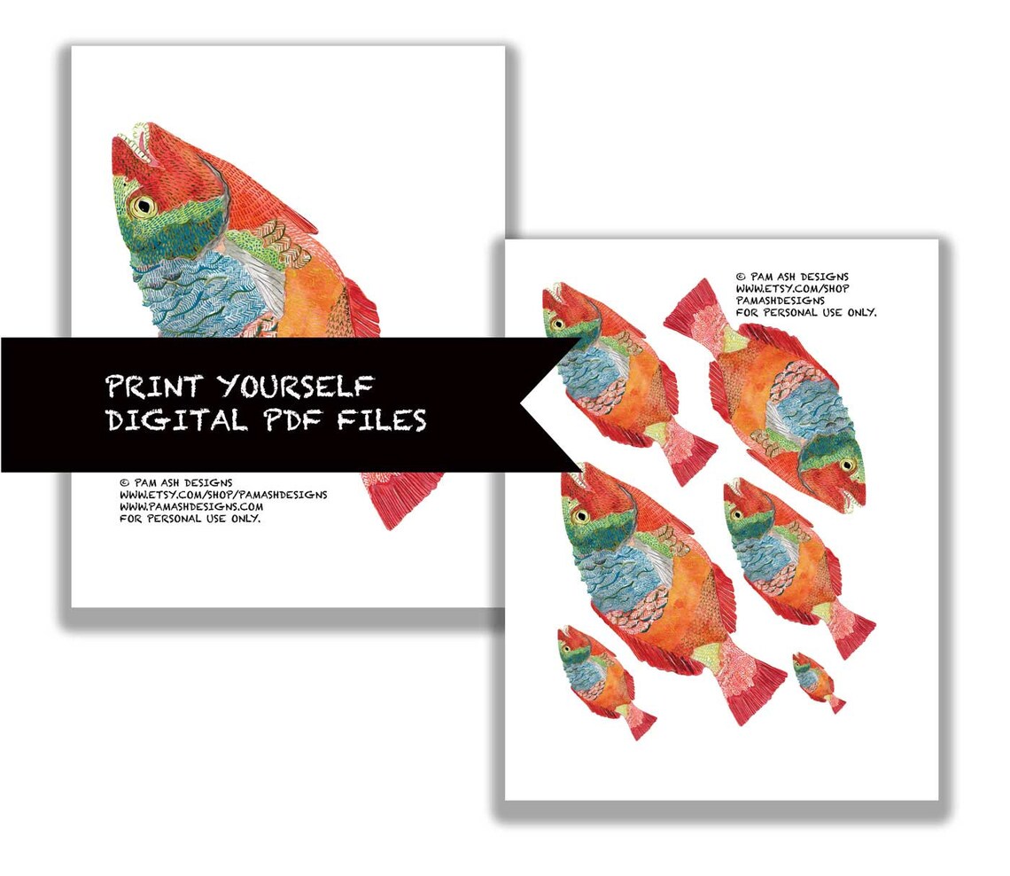 Printable Fish Card Kit | Printable Fish Watercolor Clipart for Art ...