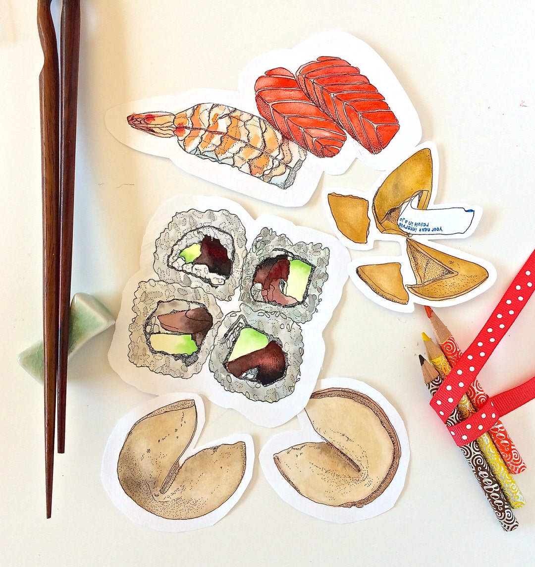 Sushi Printable Card Kit | Sushi Watercolor Clipart for Art Projects - Etsy