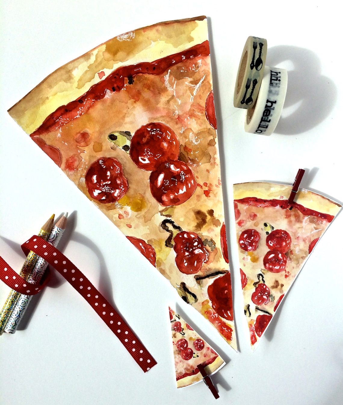 Pizza Printable Card Kit Printable Pizza Watercolor Clipart for Art ...