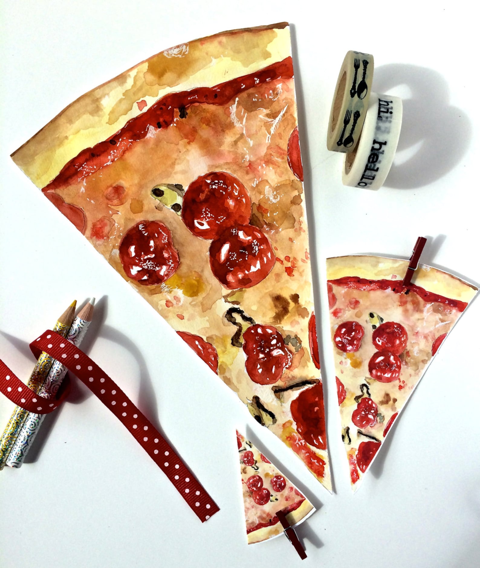 Pizza Printable Card Kit Printable Pizza Watercolor Clipart for Art ...