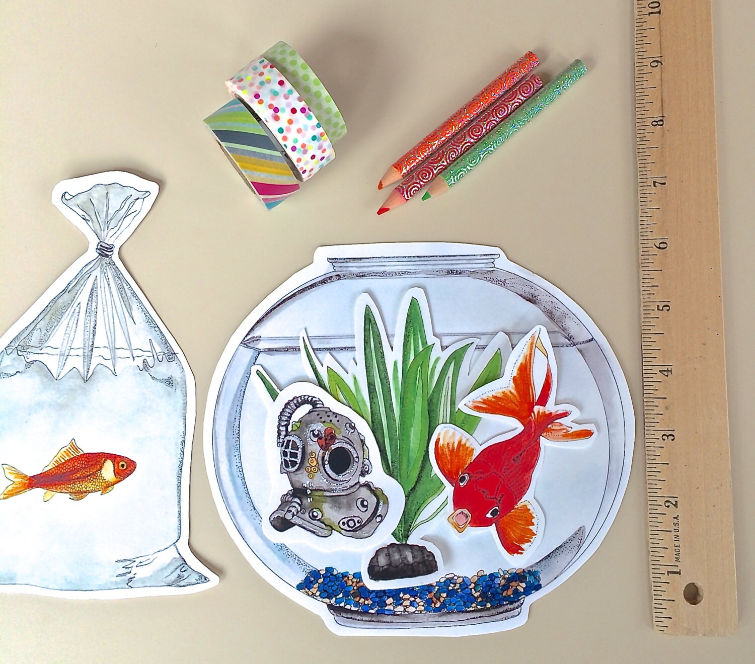 Pet Goldfish Printable DIY Card Kit | Printable Goldfish Watercolor ...