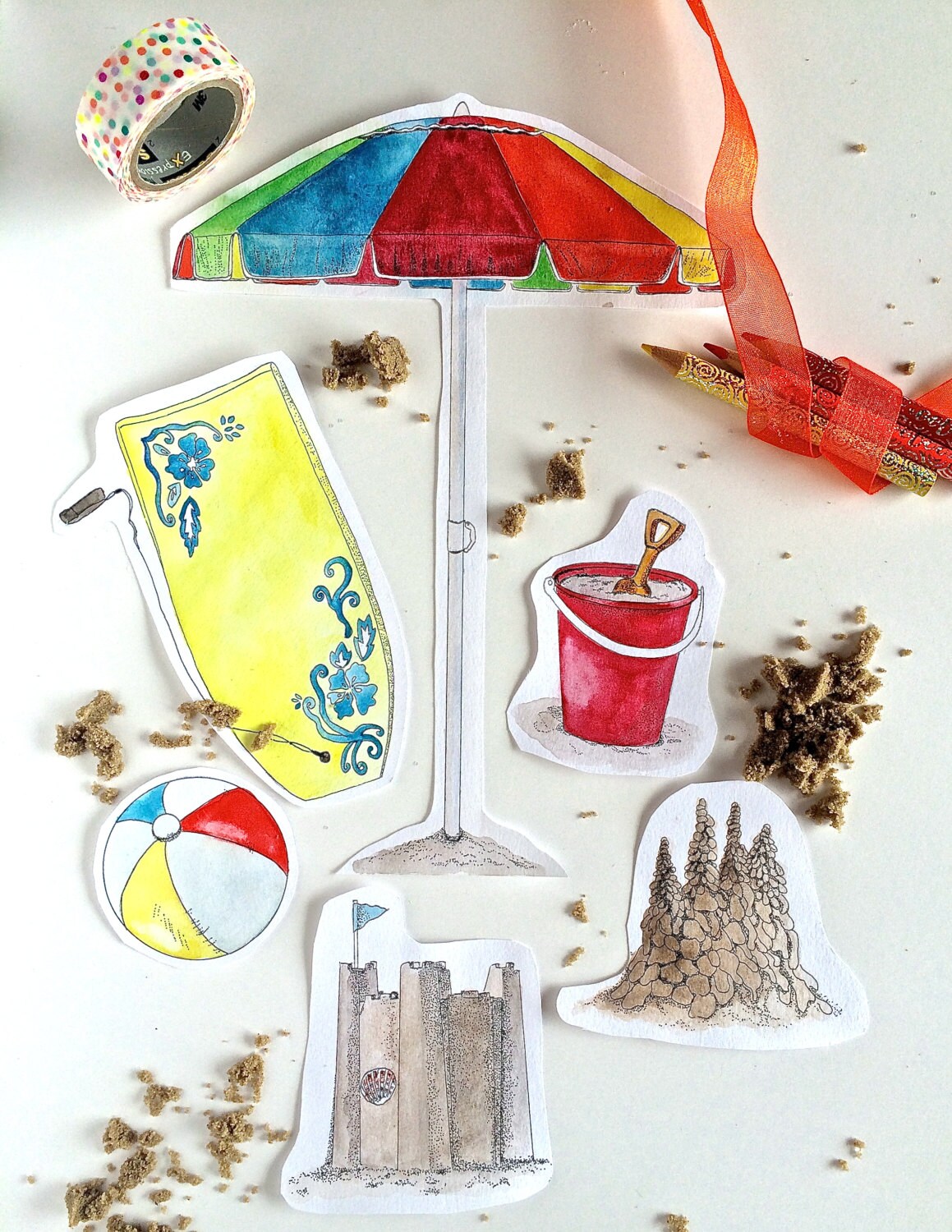 Beach 2 Printable Card Kit Printable Beach Watercolor Clipart for Art ...