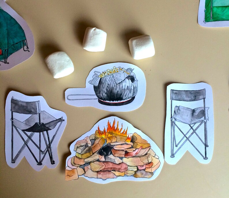 Camping Printable Card Kit Printable Camping Watercolor Clipart for Art ...