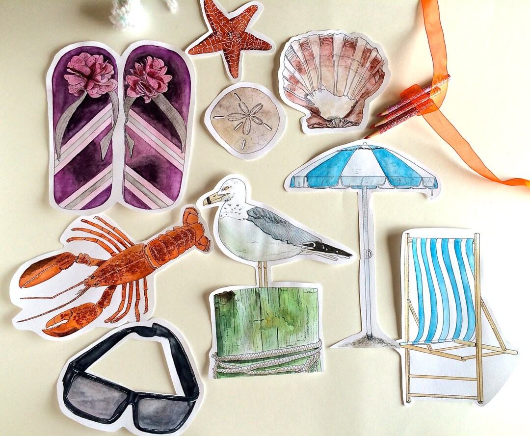 Beach Printable Card Kit | Printable Beach Watercolor Clipart for Art ...