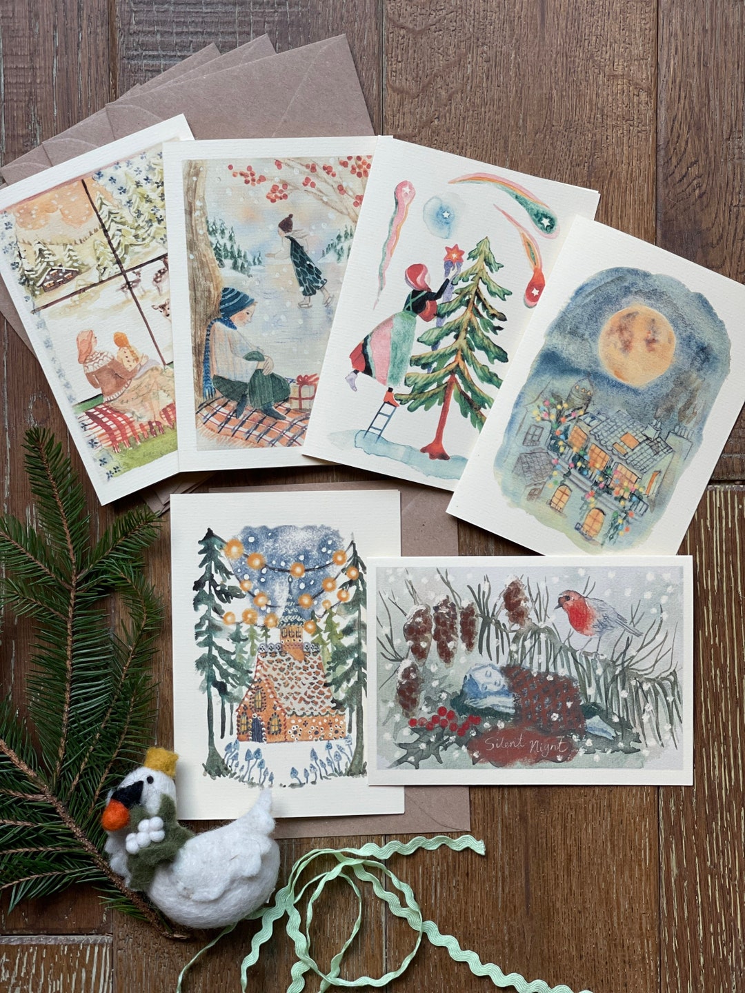 Winter Cards/christmas Cards – Handprinted Greeting Cards, Pack of 12 ...