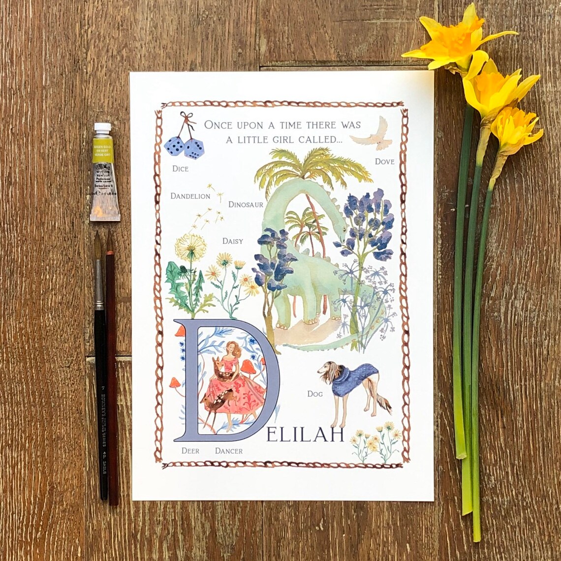 D A4 Personalised Baby Name Illustration Letter - Etsy