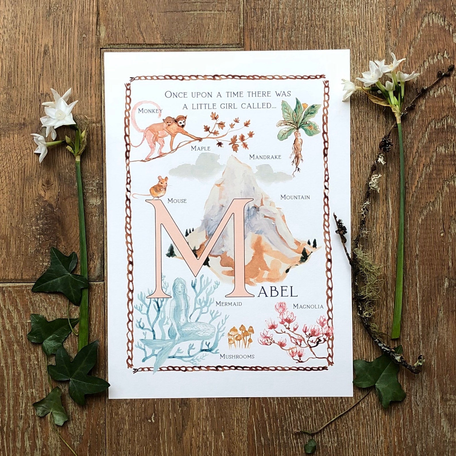 M A4 Personalised Baby Name Illustration Letter - Etsy