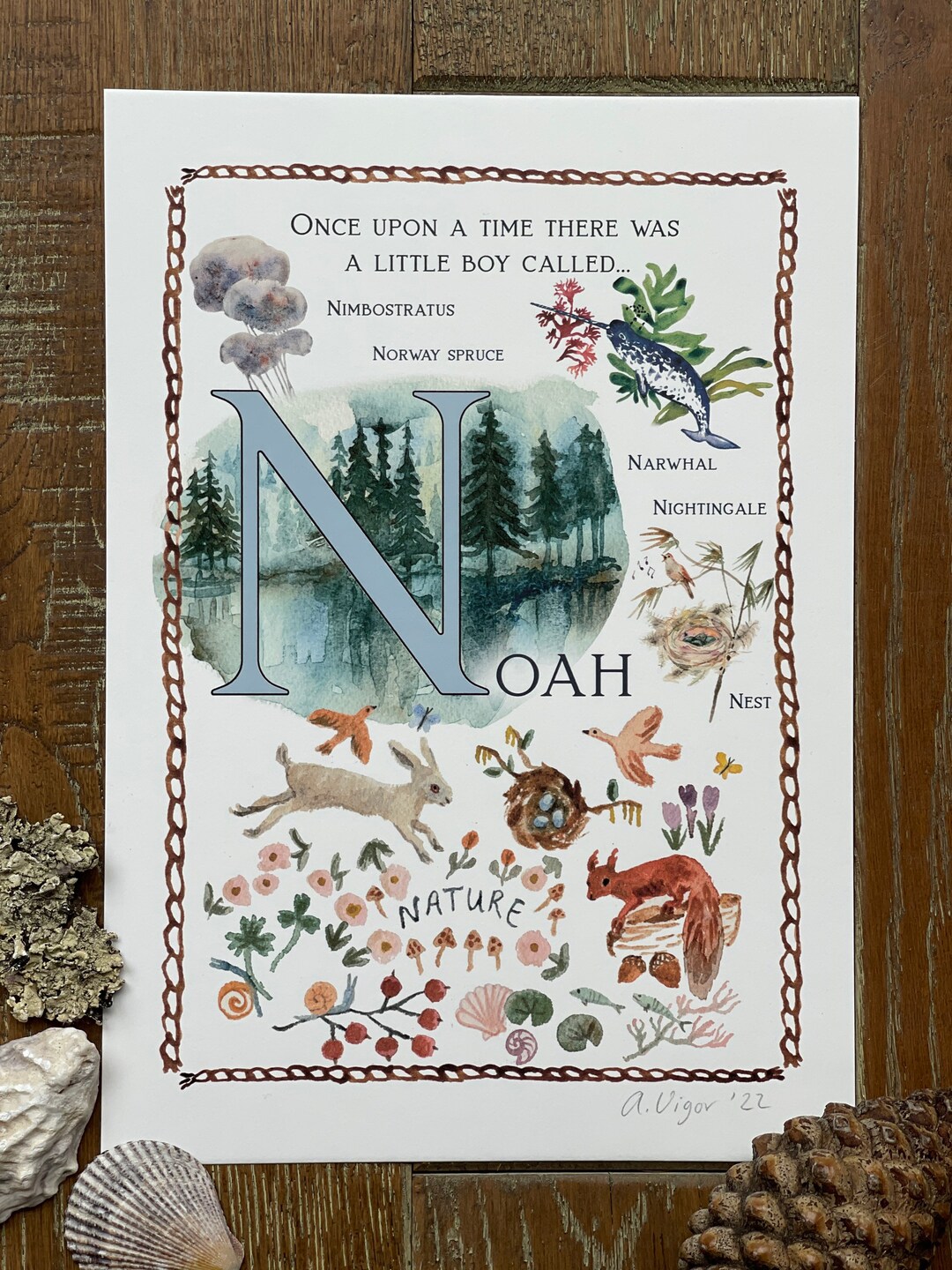 N A4 Personalised Baby Name Illustration Letter - Etsy