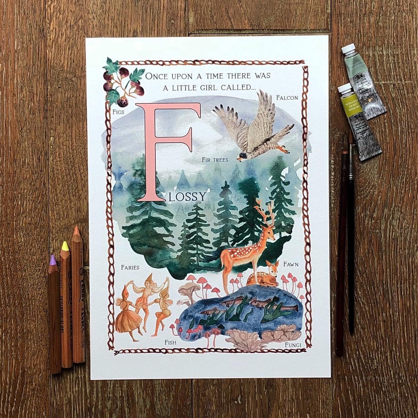 F A4 Personalised Baby Name Illustration Letter - Etsy