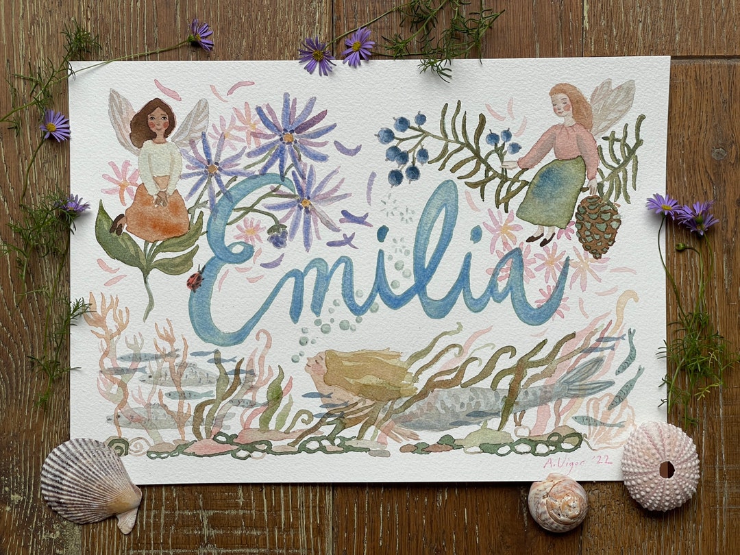 Bespoke A4 Original Baby Name Water Colour. - Etsy